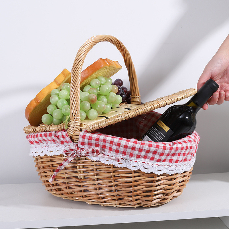 Outdoor Handheld Picnic Basket Rattan Storage Basket Large Oval Rattan ...