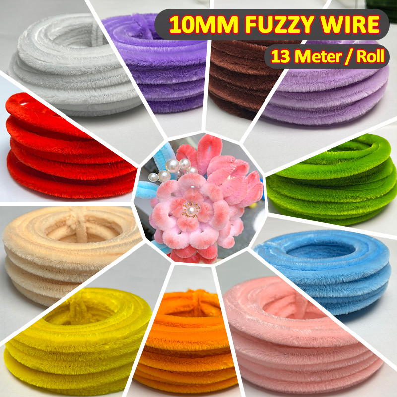 10mm*13M Super Thick fuzzy wire Velvet Pipe Cleaner Hairpin Flower ...