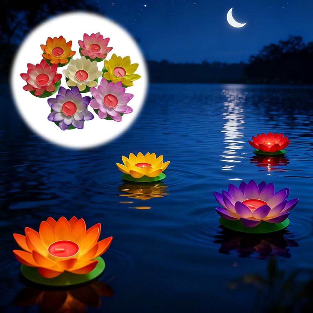 Floating Wishing Lotus Lamp Artificial Candle Flower Light Festival ...