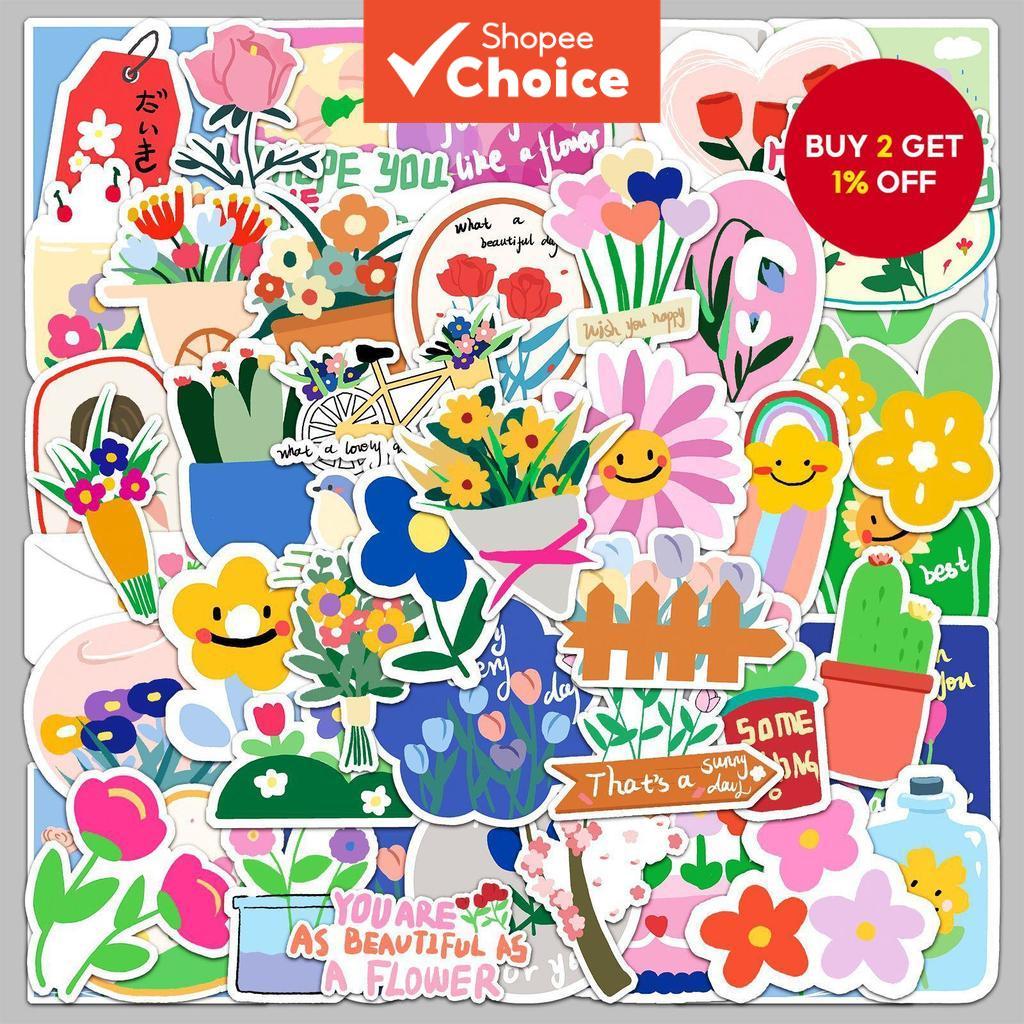 50pcs Hand-painted INS Cartoon Plant Series Graffiti Stickers, perfect ...