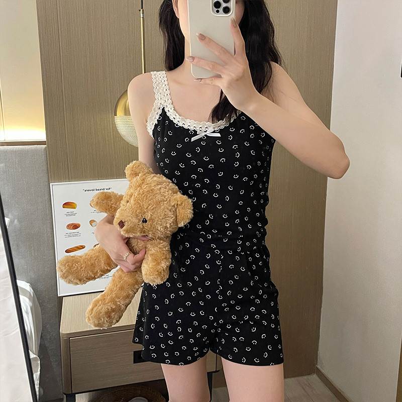 Pure Desire Wind Polka Dot Modal Sling Pajamas Women with Chest Pad ...