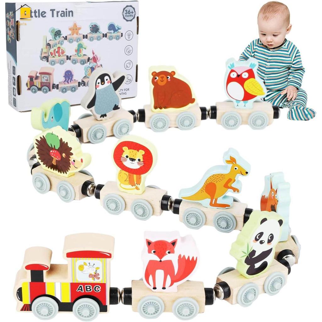 Wooden Train Toy Sets - Montessori Magnetic Animal Sorting Learning ...
