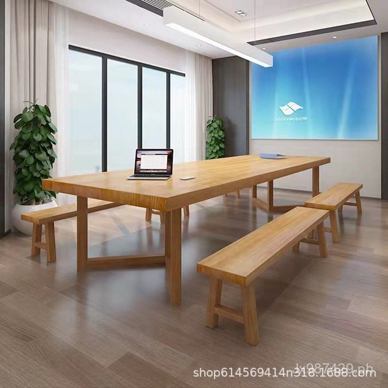 Modern Long Table and Chair Set, Solid Wood Combination Office Desk ...