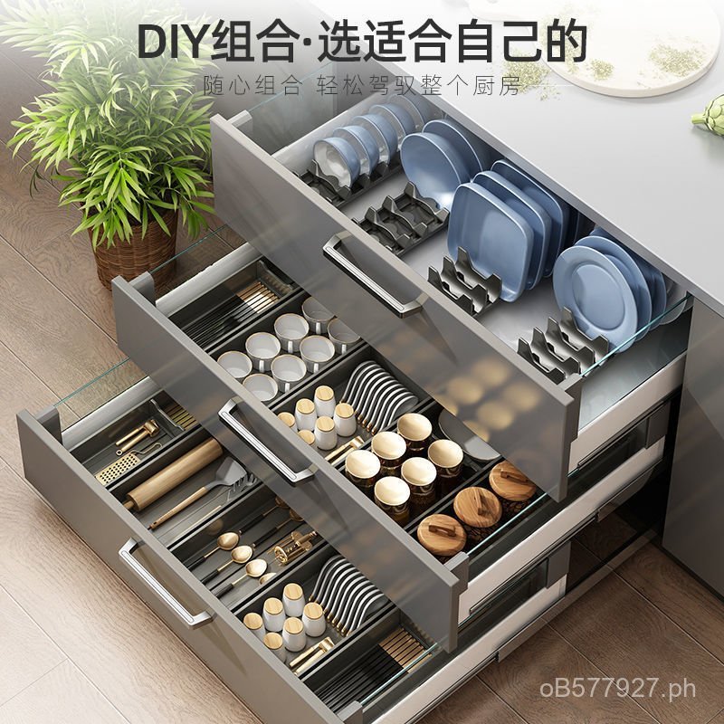 Storage Rack Organizer Cabinet Kitchen Bowl Plate Drawer Built-in Gun ...