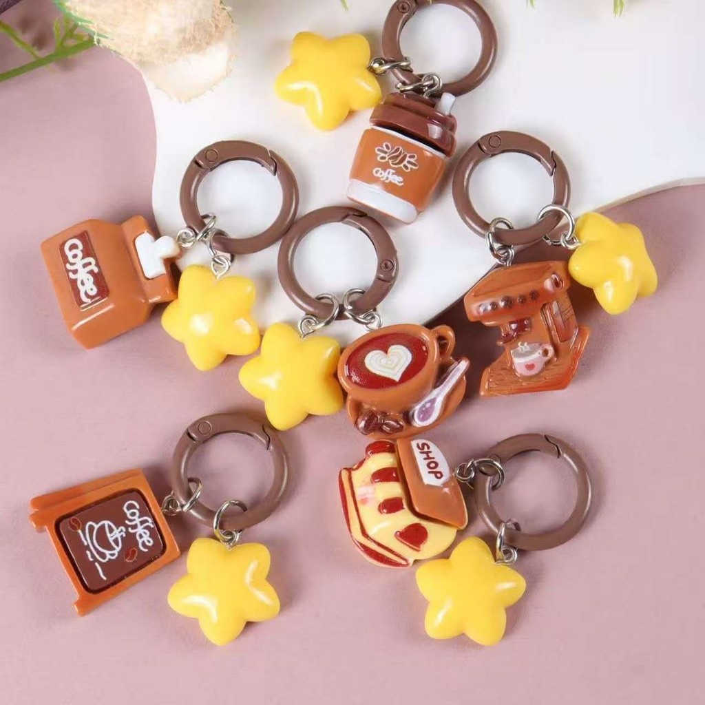 1Pcs Fashion Resin Coffee Cup Star Keychain Women Men Car Key Backpack ...