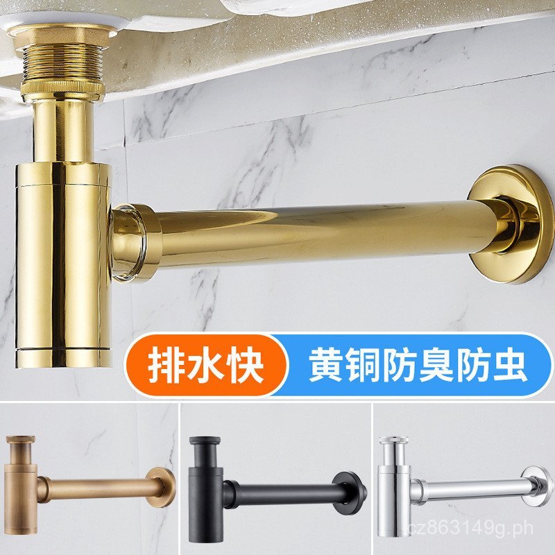 Washbasin Hand Washing Accessories Drain Pipe Full Copper In-wall Drain ...