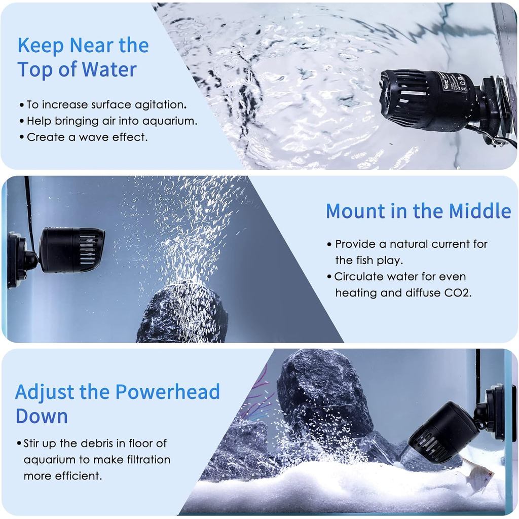 hygger Mini Wave Maker for 15-40 Gallon Aquarium with Magnetic Mount ...