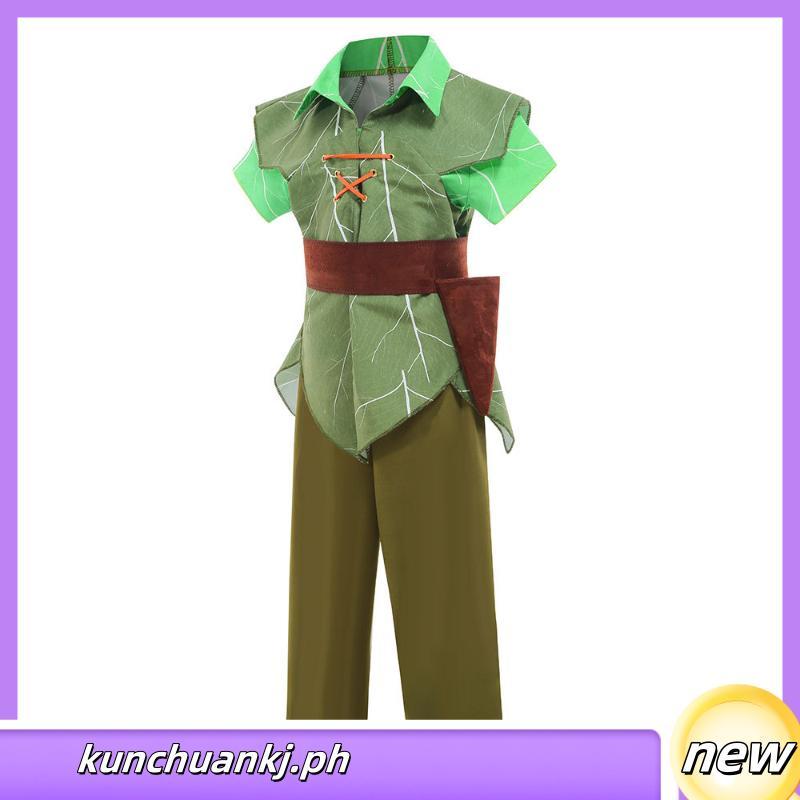Disney Fairy Movie Peter Pan Costume For Kids Boy Green Top Pants Elf ...