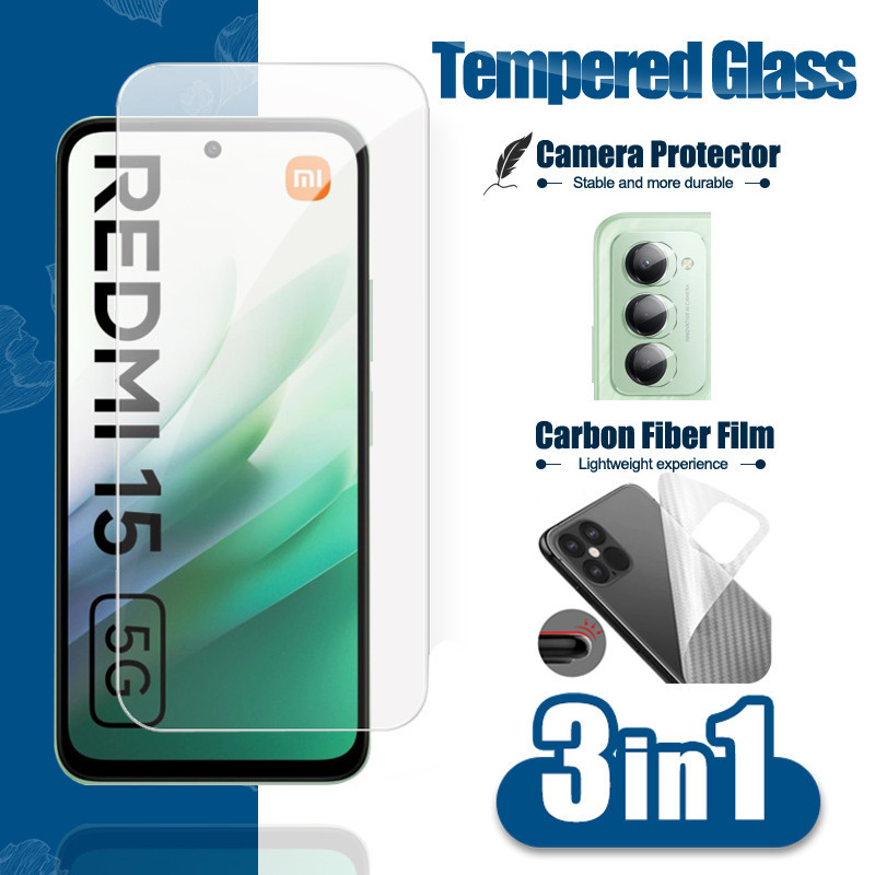 3 in 1 Tempered Glass Screen Protector For Xiaomi Redmi Redmi 15 5G 4G ...