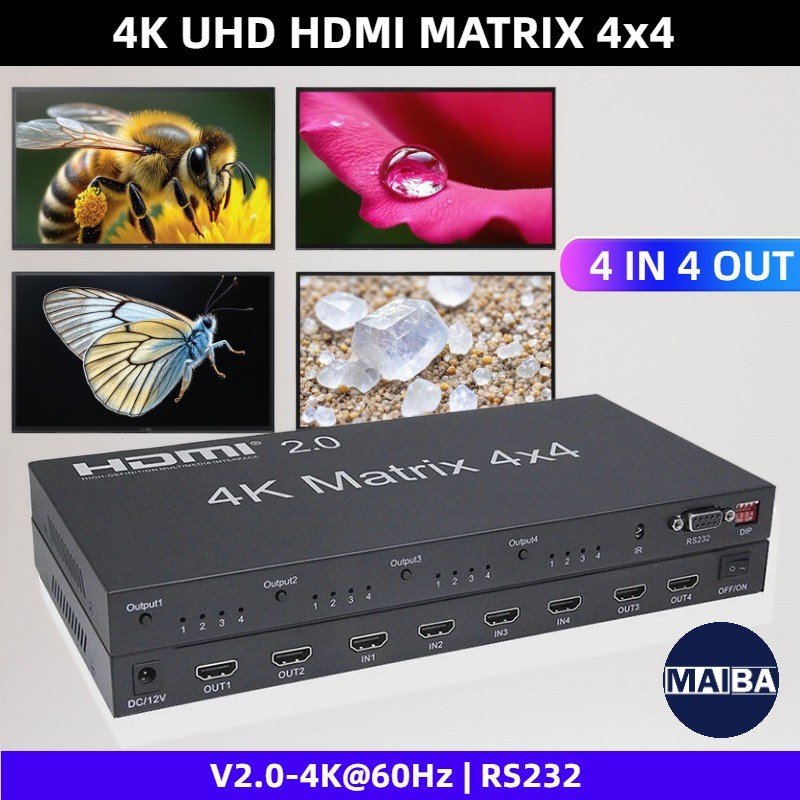 4K 60Hz True HDMI Matrix 4x4 Support HDMI2.0 HDCP2.2 RS232 & EDID HDMI ...