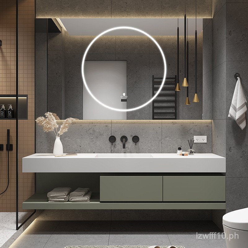 Modern Minimalist Rock Slab Bathroom Cabinet Seamless Ceramic ...