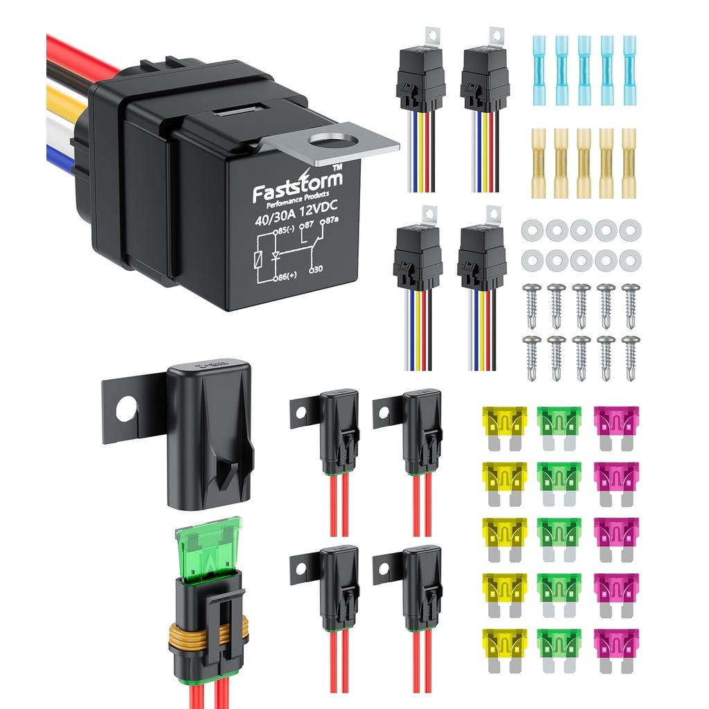5 Pack 5-Pin Waterproof Relay Kit 40/30 AMP 12V Relay Switch with ...