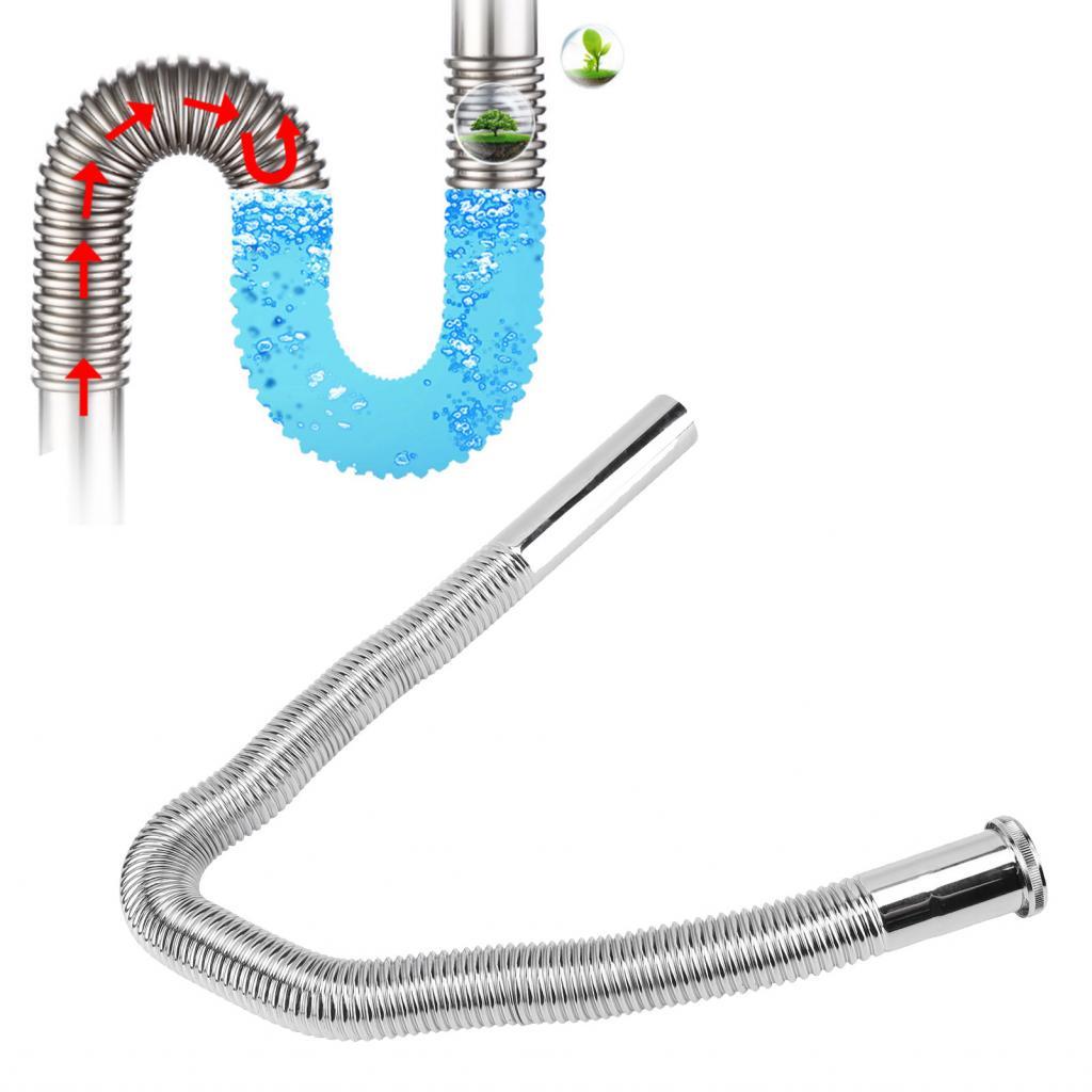 U Shape Drain Pipe Silver Slick Finish Corrugated G1‑1/4in Sink Tubing ...