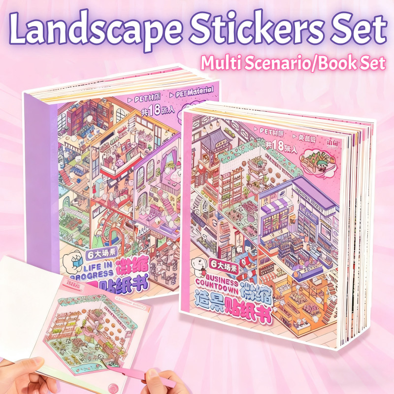 Landscape Sticker Book Set 3D Mini Cartoon DIY Scenery Sticker Book ...
