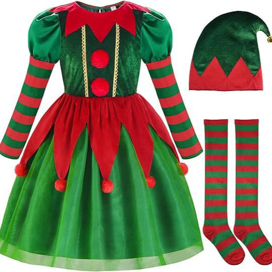 christmas costume christmas party outfit for women Children's Green Elf ...