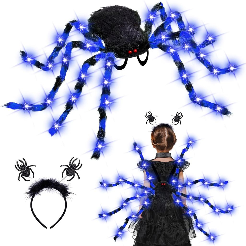 Garma Halloween Giant Spider Costume Set, 60 LED Blue Light-Up Spider ...