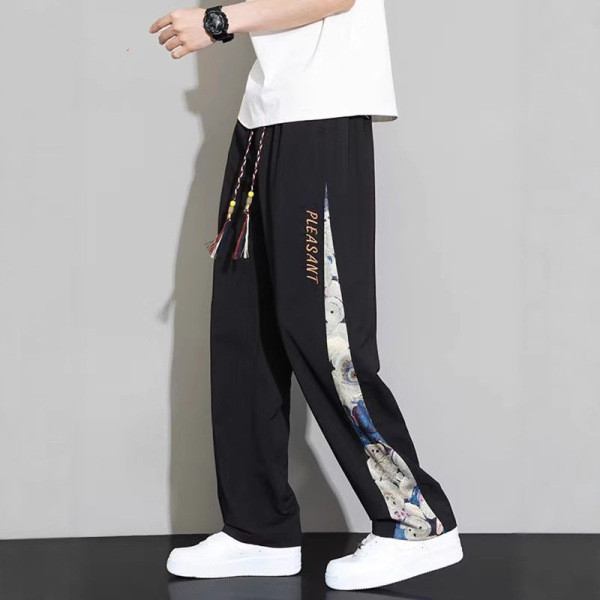 National Trendy Embroidered Pants Men's Spring Autumn Loose Leggings ...