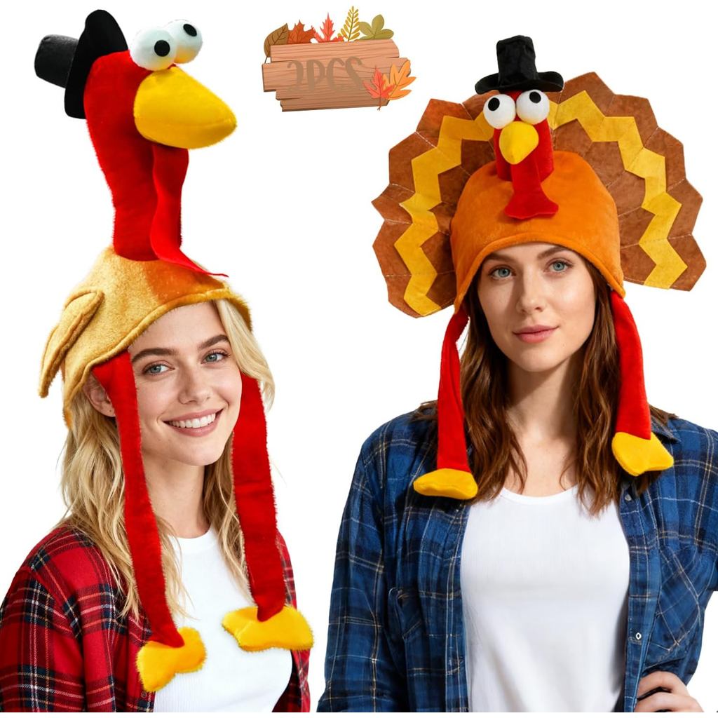 WODMAZ 2PCS Thanksgiving Turkey Hat, Funny Turkey Cap for Thanksgiving ...