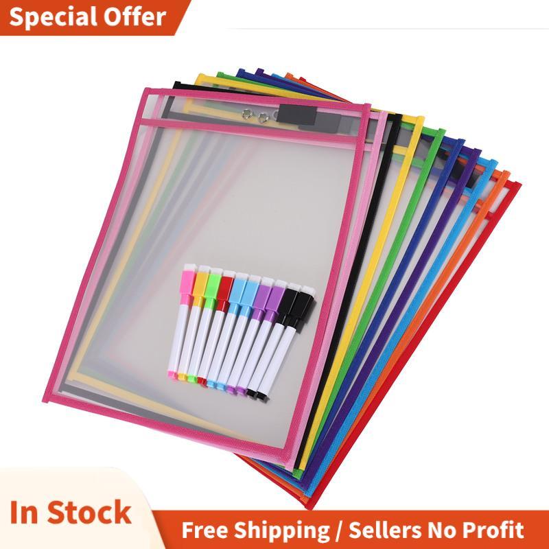 Dry Erase Pockets Sleeves, (10 Pack) A4 Paper Job Ticket Holders ...