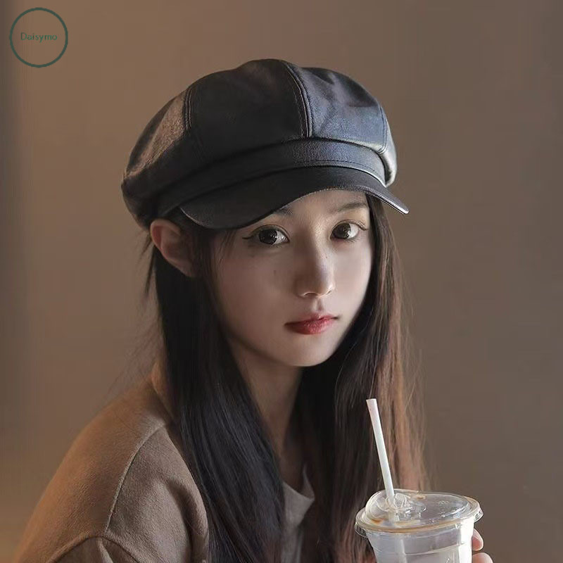【Daisy】 Leather Octagonal Hat Retro Fashion Hat Women Versatile ...