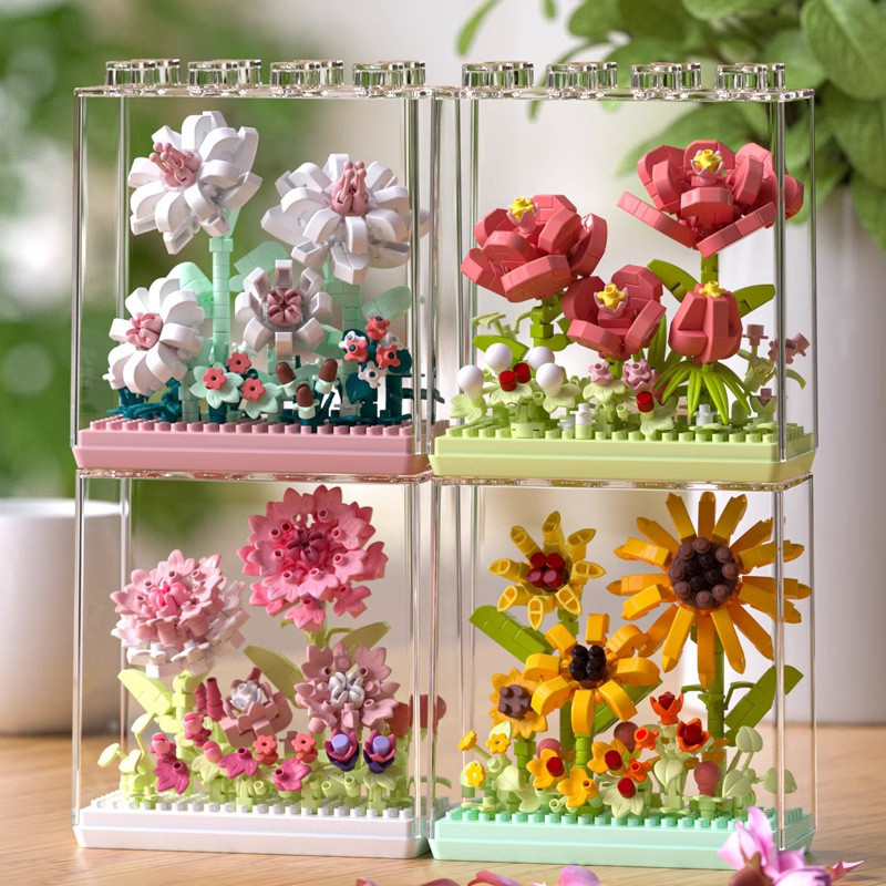 Sunflower Carnation Compatible Lego Immortal Dream Flower Box Potted ...