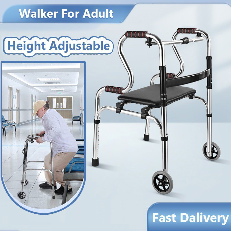Adult Walker With Wheels Adjustable Aid Walker Crutch Cane Stick ...