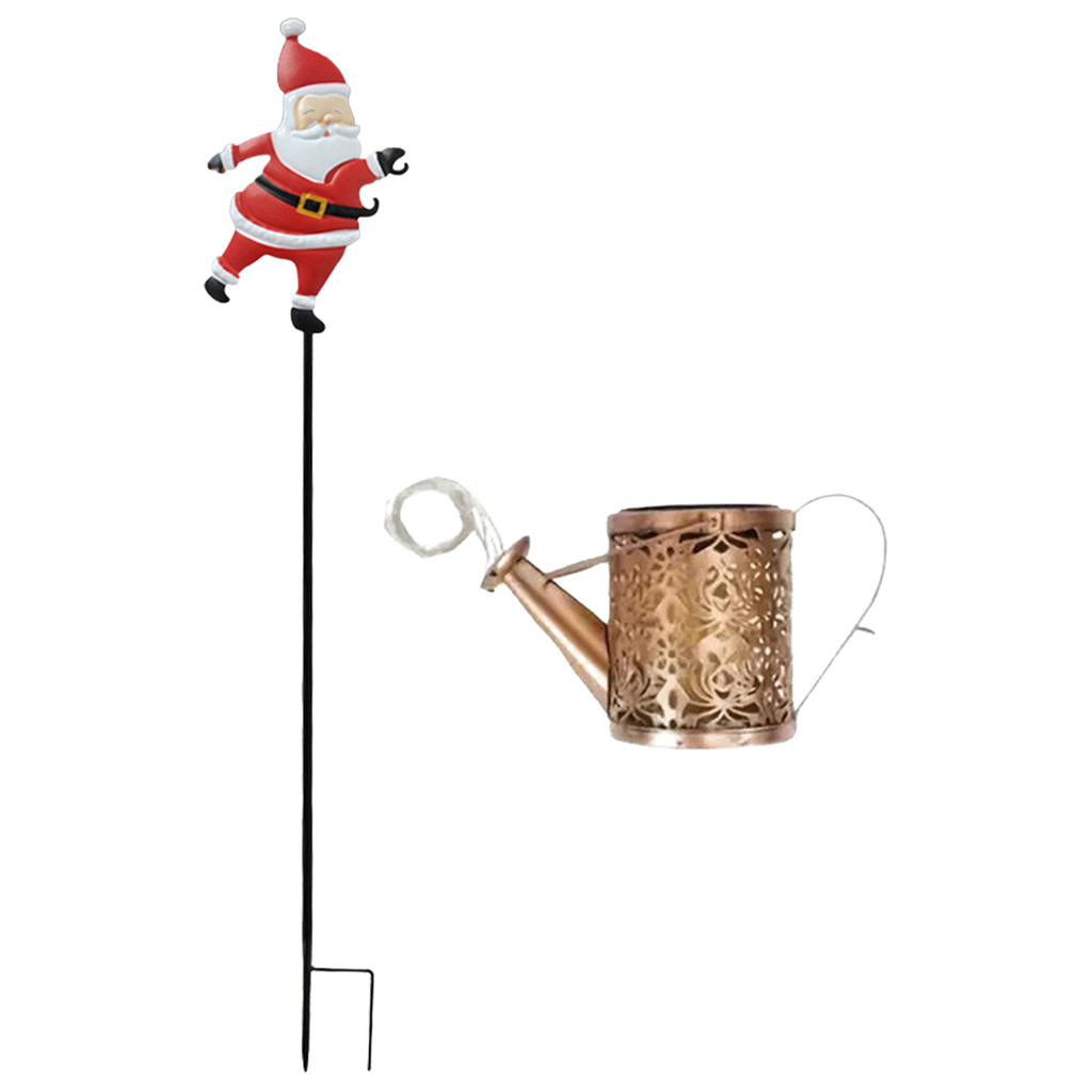 Santa Claus Watering Can Decor Metal Garden Stake Outdoor Lawn Holiday ...