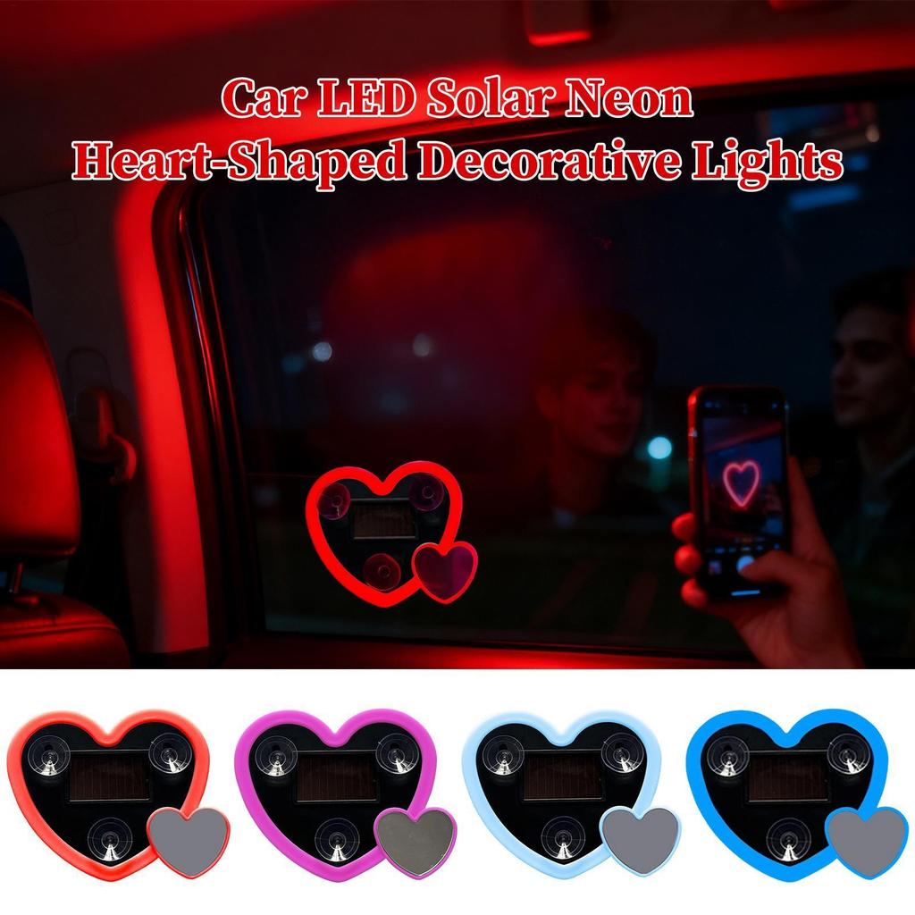 Car Lights Solar Heart Shaped Car Window Lamp Neon Lights LED Solar ...