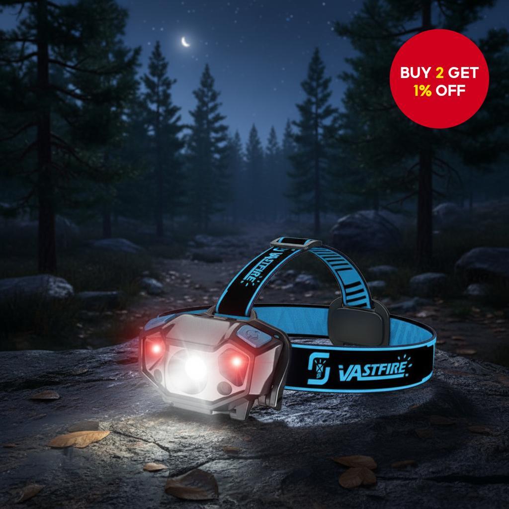 Motion Activated Red LED Head Torch, Ultra-Bright, Lightweight, USB ...