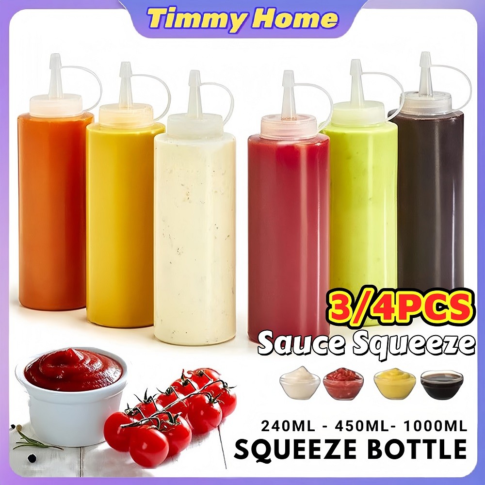 3/4Pcs 1000ML Squeeze Bottle with Cap Sauce Dispenser BBQ Sauce Vinegar ...
