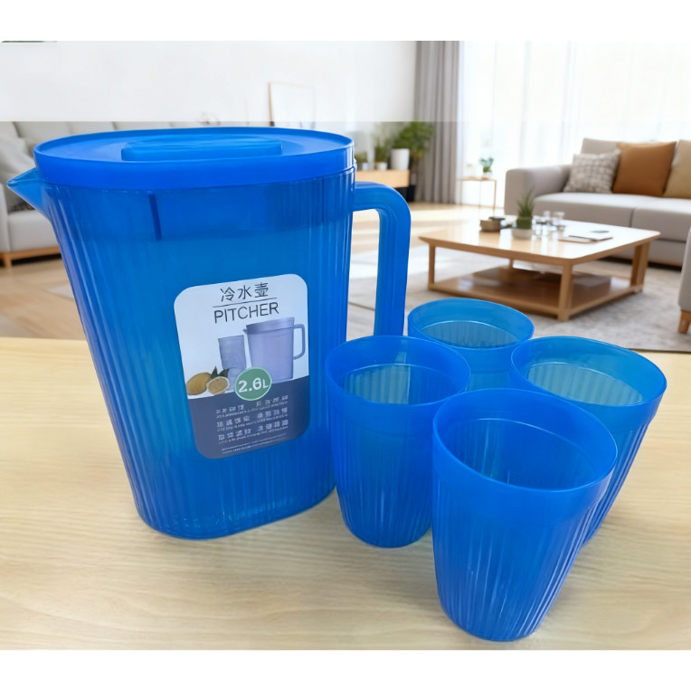 BIG SIZE Pitcher with 4 Cups Large High Quality Fiberglass Pitcher with ...