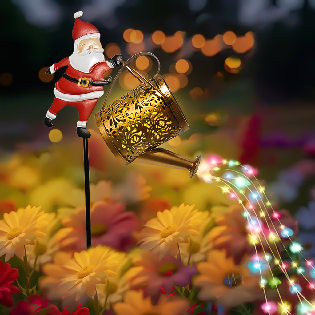 Santa Claus Watering Can Decor Metal Garden Stake Outdoor Lawn Holiday ...