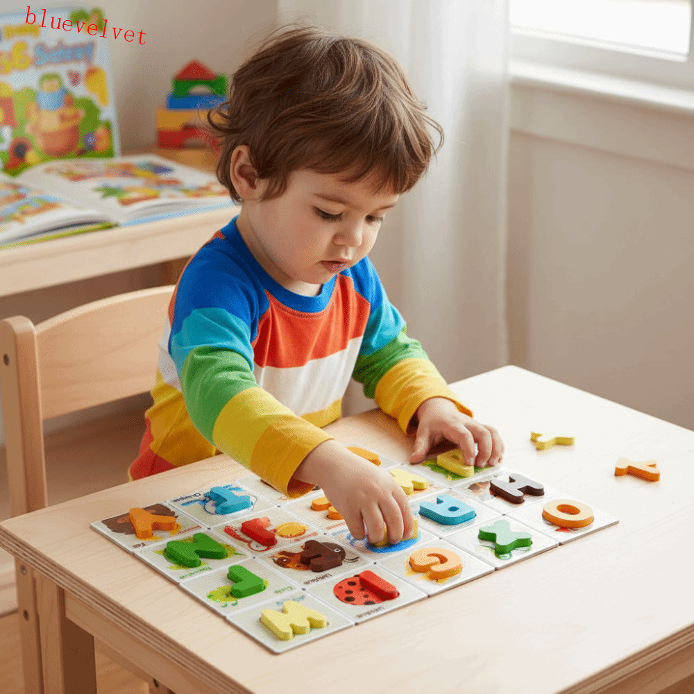 BLUEVELVET Colorful Wooden Letter Flashcard, 26 English Letters Double ...