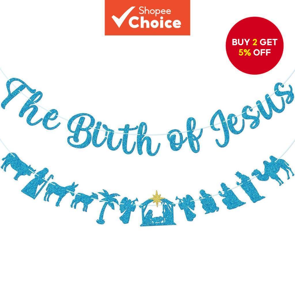 The Birth of Jesus Banner, Christian Christmas Jesus Birthday Party ...