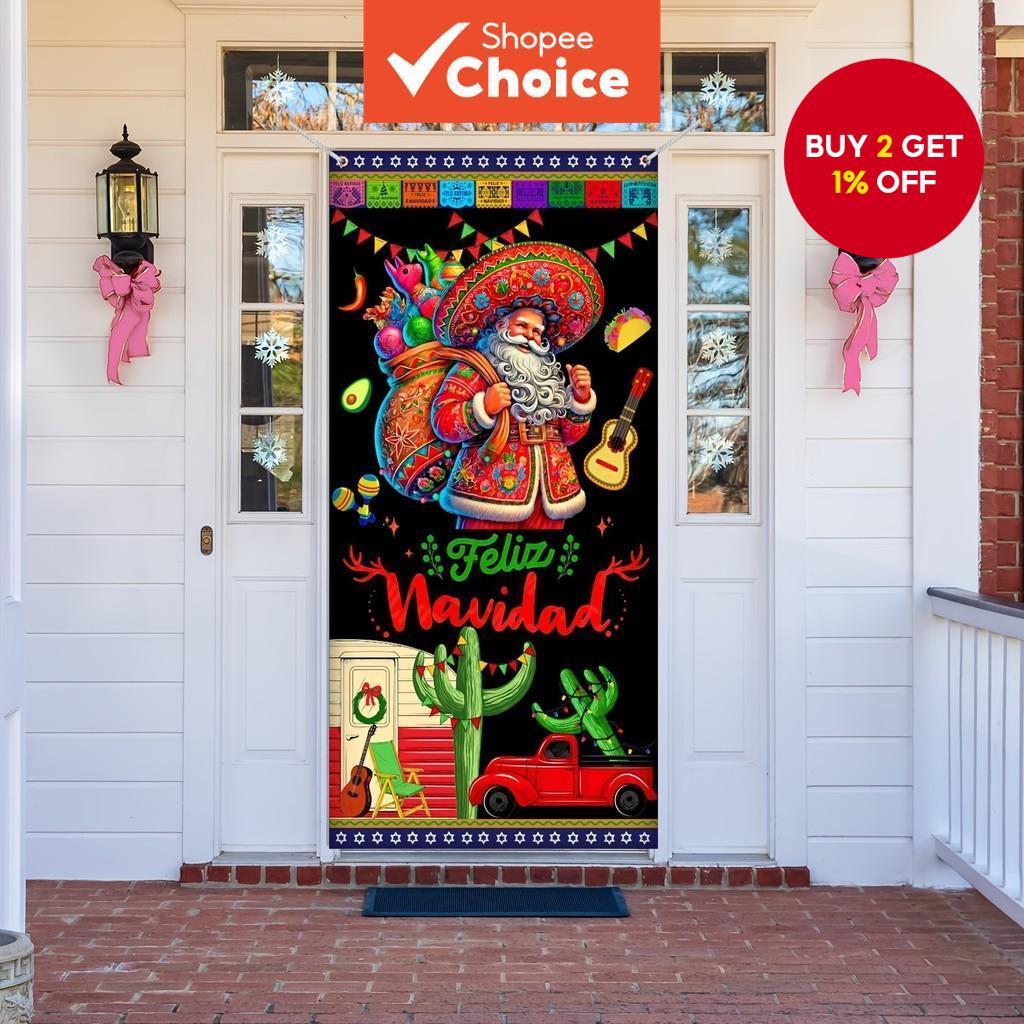 Feliz Navidad Party Banner Mexican Merry Christmas Door Cover Santa ...