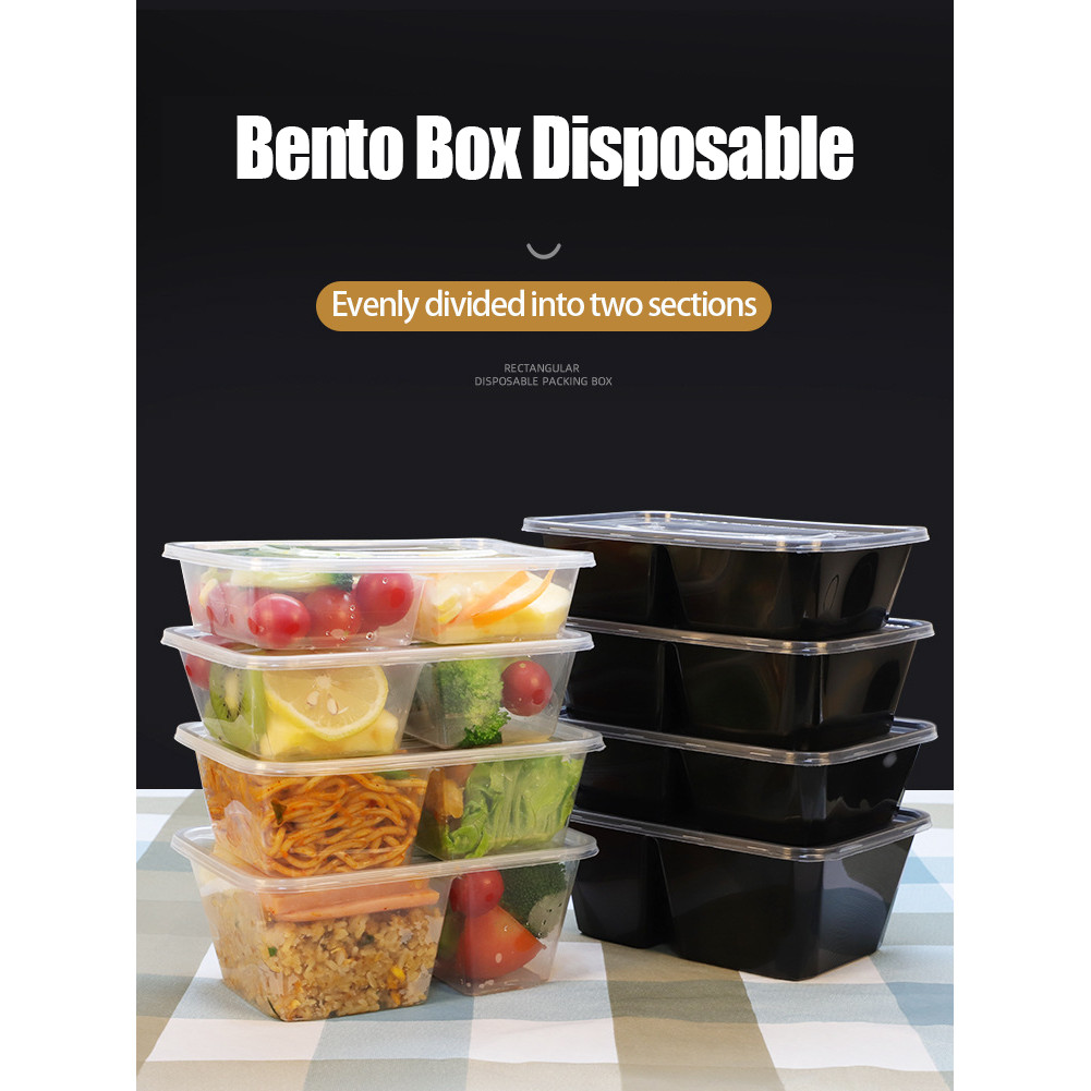 50Pcs Bento Box Disposable 2Division Food Packaging Box Disposable Pack ...