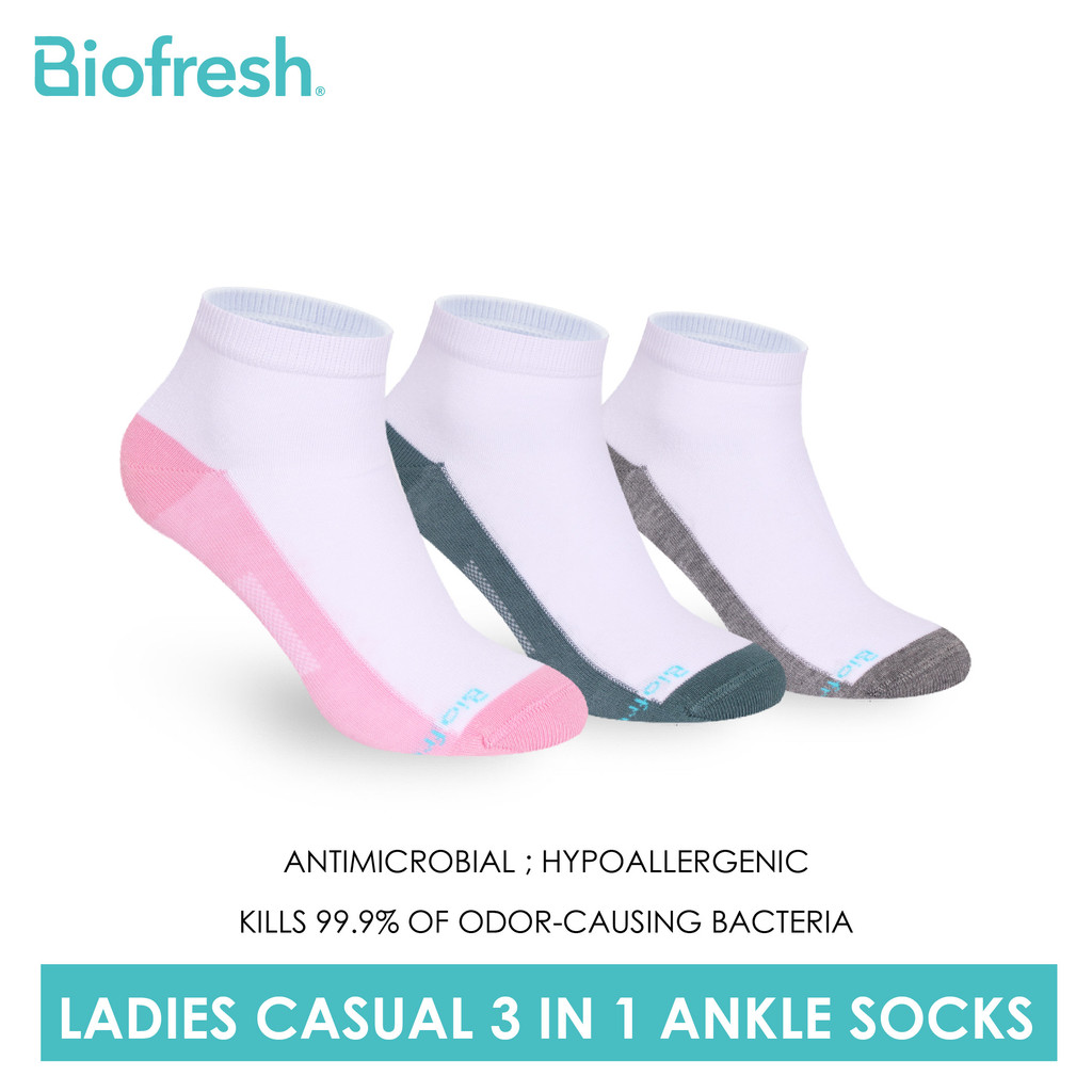 Biofresh Ladies' Antimicrobial Cotton Lite Thin Casual Ankle Socks 3 ...