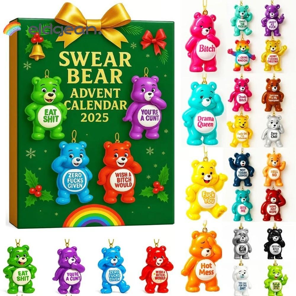ELDGEAN Christmas Countdown Calendar, 24 Sassy Bears Mini Swear Bear ...