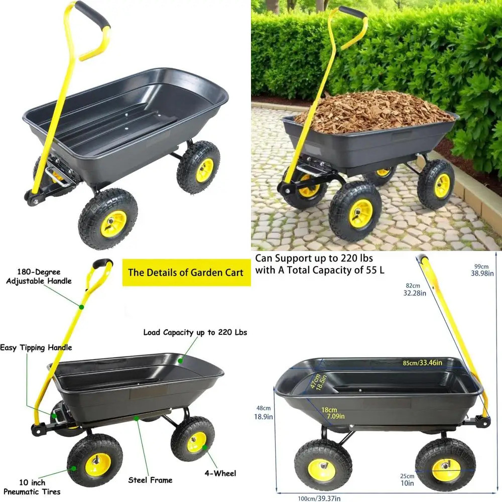 Heavy-duty 220 Lb Capacity 55l Steel Frame Utility Cart With 10 ...