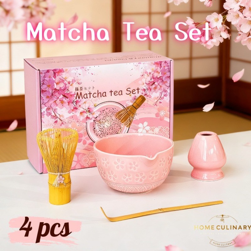 Japanese Matcha Tea Set Cherry Blossom Ceramic Bowl Whisk Set ...