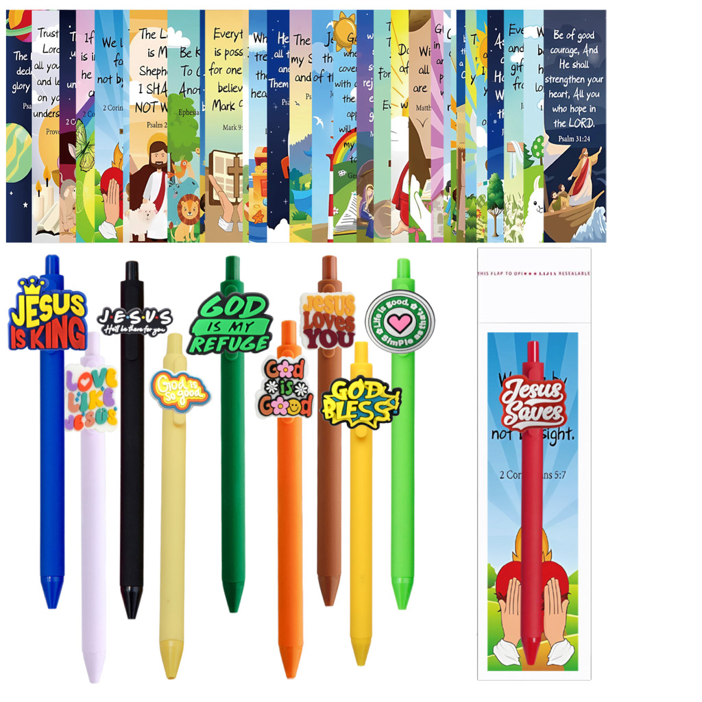 10 Sets Christian Pens with Bible Bookmarks Bulk VBS Gifts for Baptism ...