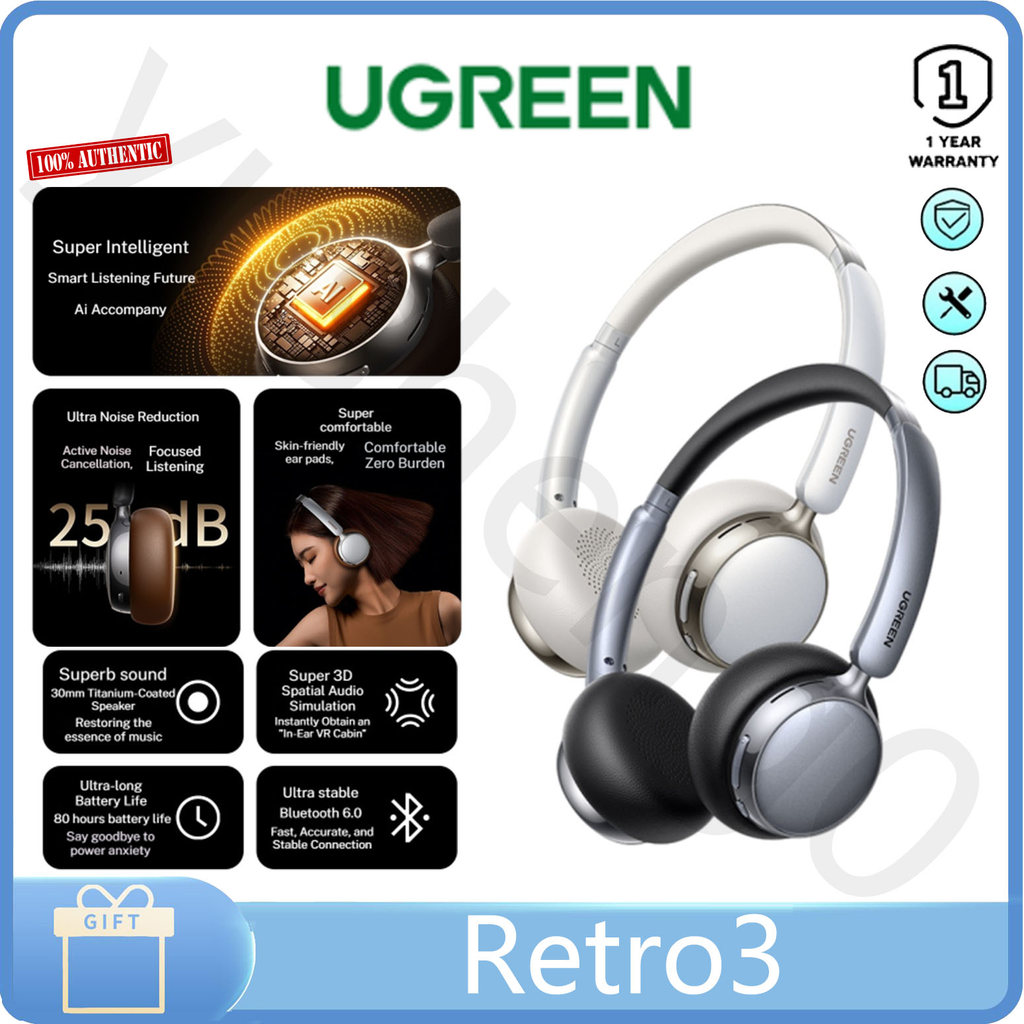 Ugreen Retro3 Retro Bluetooth Wireless Active Noise-Cancelling ...