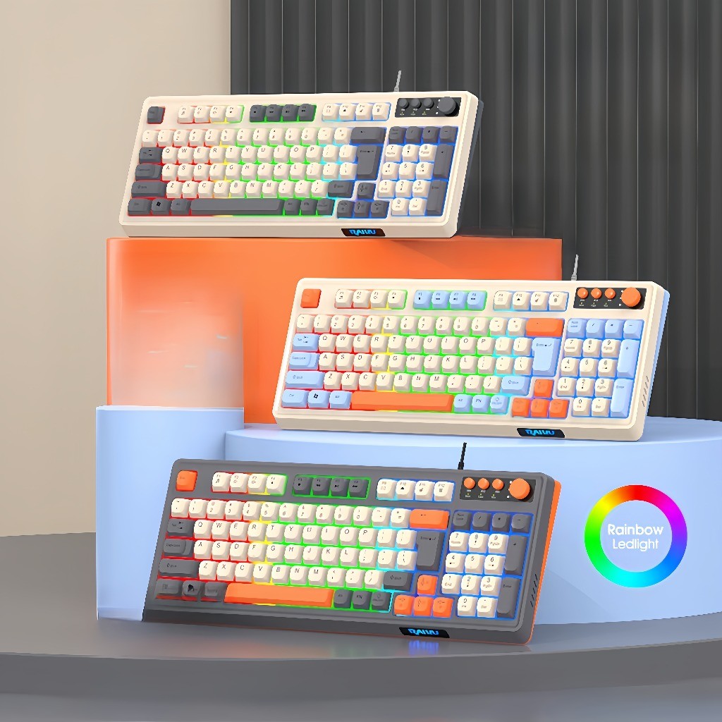 Zeus x Raiku Wired Rainbow LED Ligh Gaming Keyboard 98 Keys Silent Keys ...