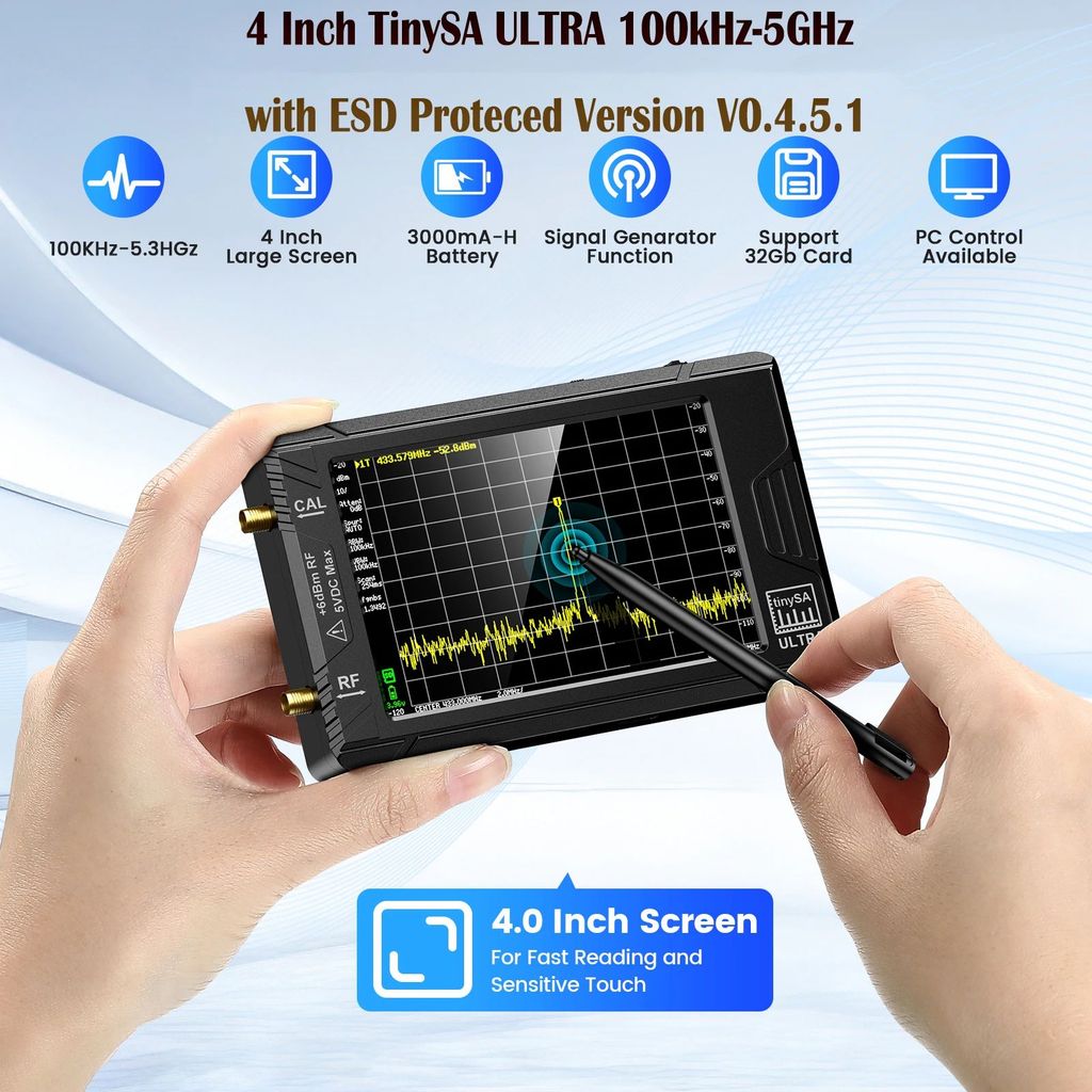 New Tiny Spectrum Analyzer TinySA ULTRA 4" Display 100kHz To 5.3GHz ...