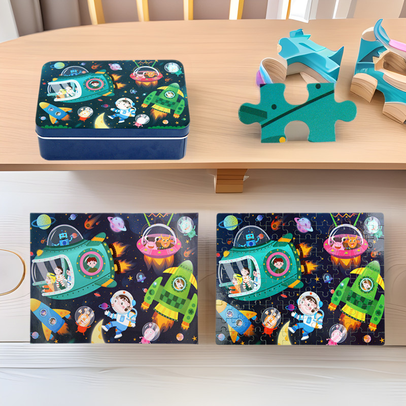 Wooden 100-Piece Iron Box Wooden Children's Puzzle Kindergarten ...