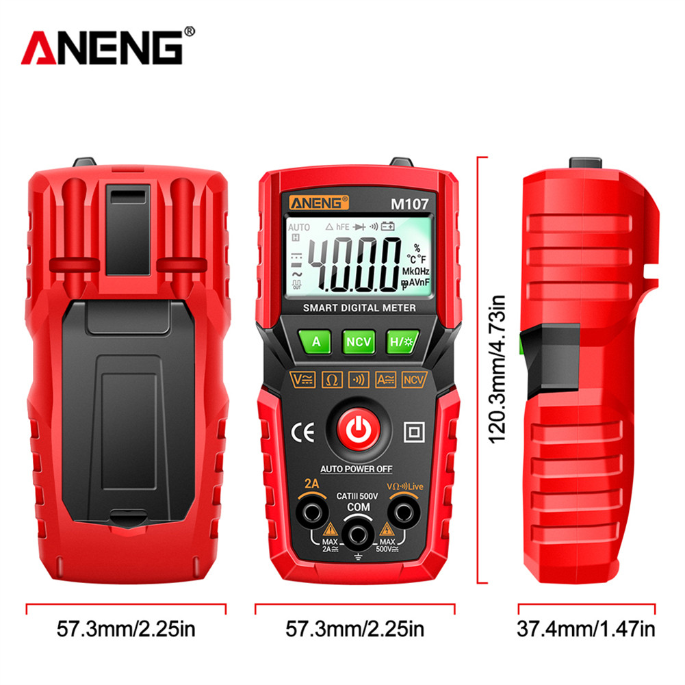 M107 4000 Counts Smart Digital Multimeter NCV DC AC Tester (Red ...