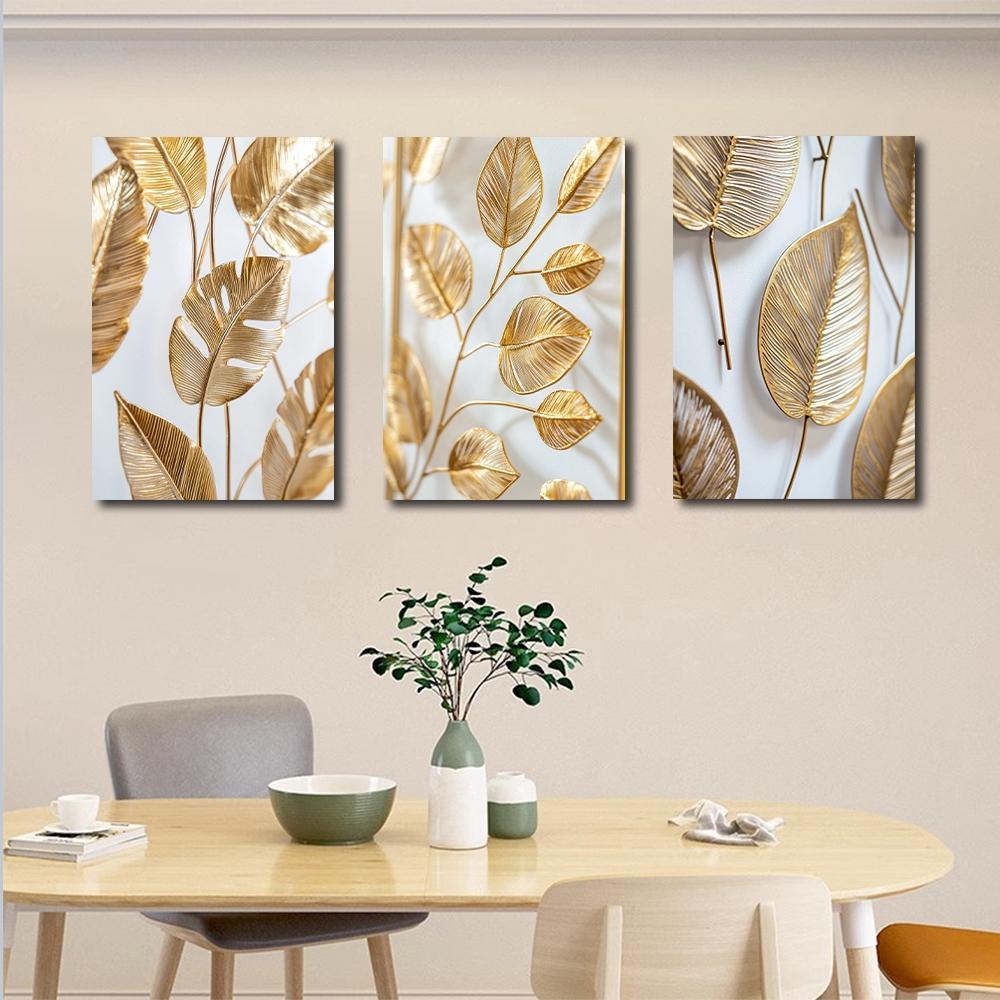 Wall Decoration 3PCS Living Room Gold Luxury Wall Murals Rectangular ...