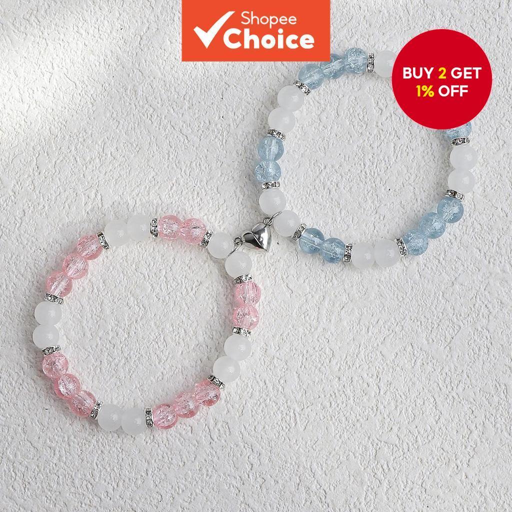 Popping flower bead heart-shaped magnet clasp couple bracelets for ...