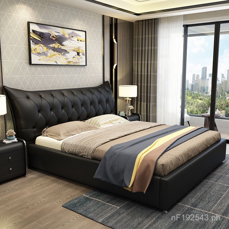 Modern Rice Big Bed Rice Leather Bed2Simple1.8Double Bed European Style ...