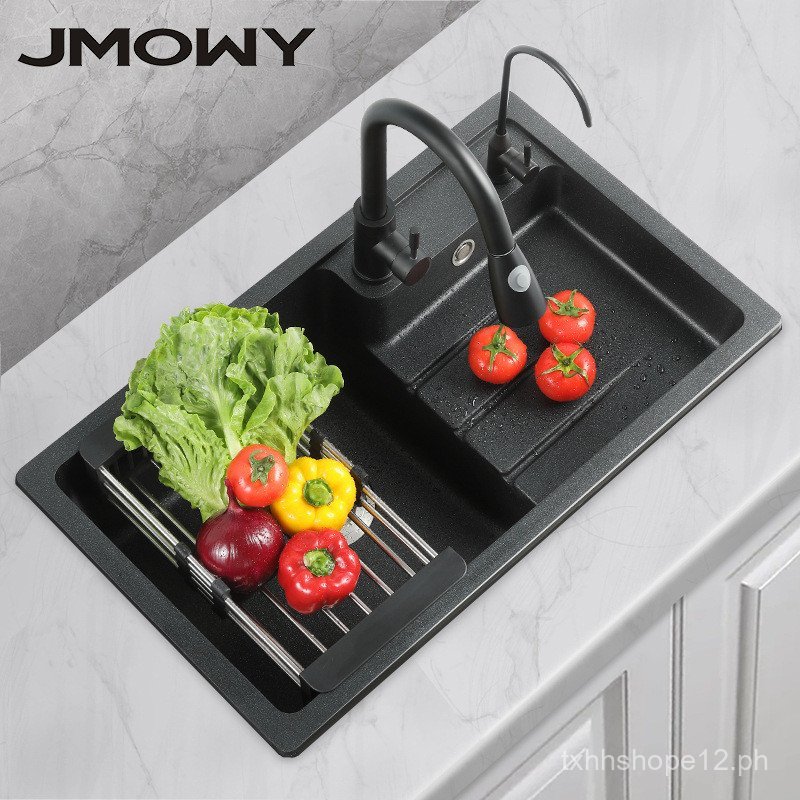 Quartz Stone Sink Large Single Bowl Black Granite Undermount Basin ...